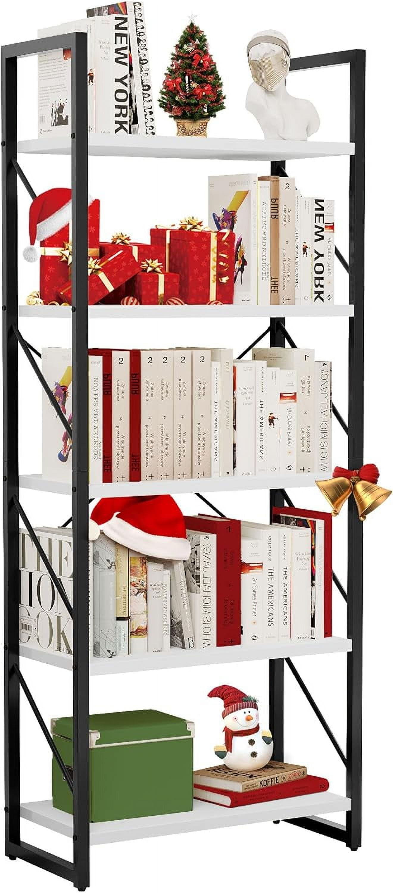 5 Tiers Bookshelf, Classically Modern White Bookshelf, Book Rack ...