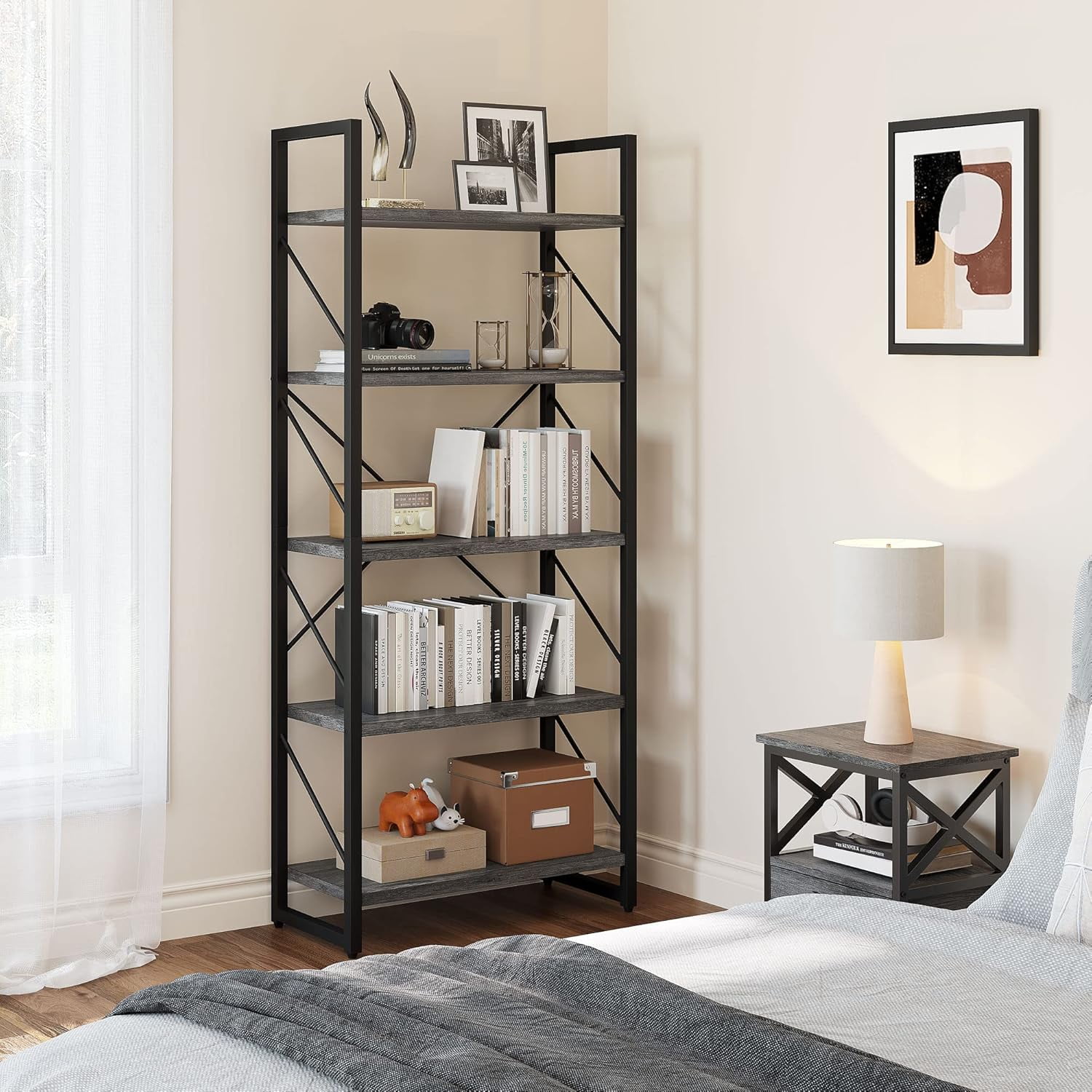 5 Tiers Bookshelf, Classically Modern White Bookshelf, Book Rack, Storage Rack Shelves in Living ...