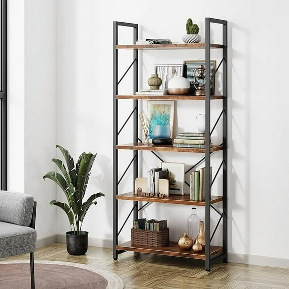 5 Tiers Bookshelf, Classically Tall Bookcase Shelf, Industrial Book ...