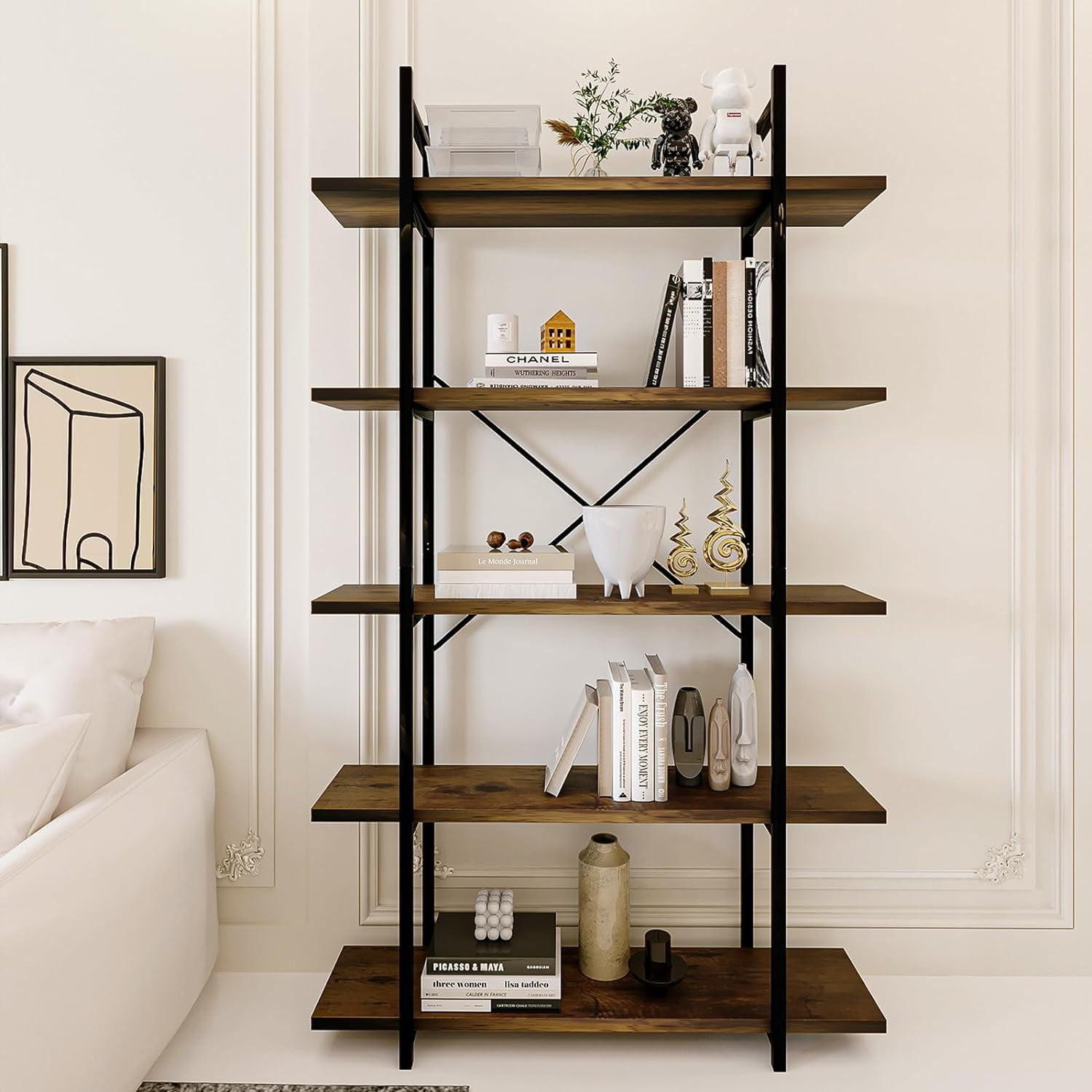 5 Tiers Bookshelf Organizer Industrial Shelf,Modern Open Display ...