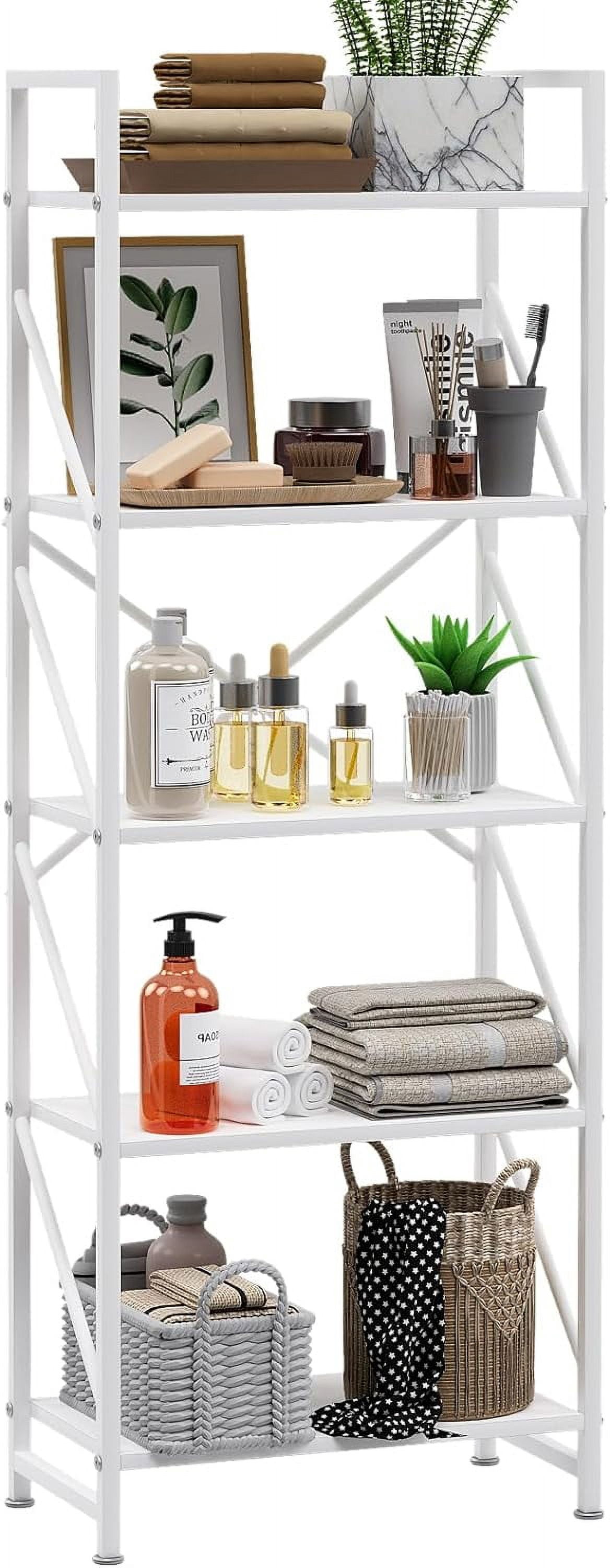 5 Tiers Bookshelf, Tall Bookcase,Classically Modern White Bookshelf Storage Organizer ...