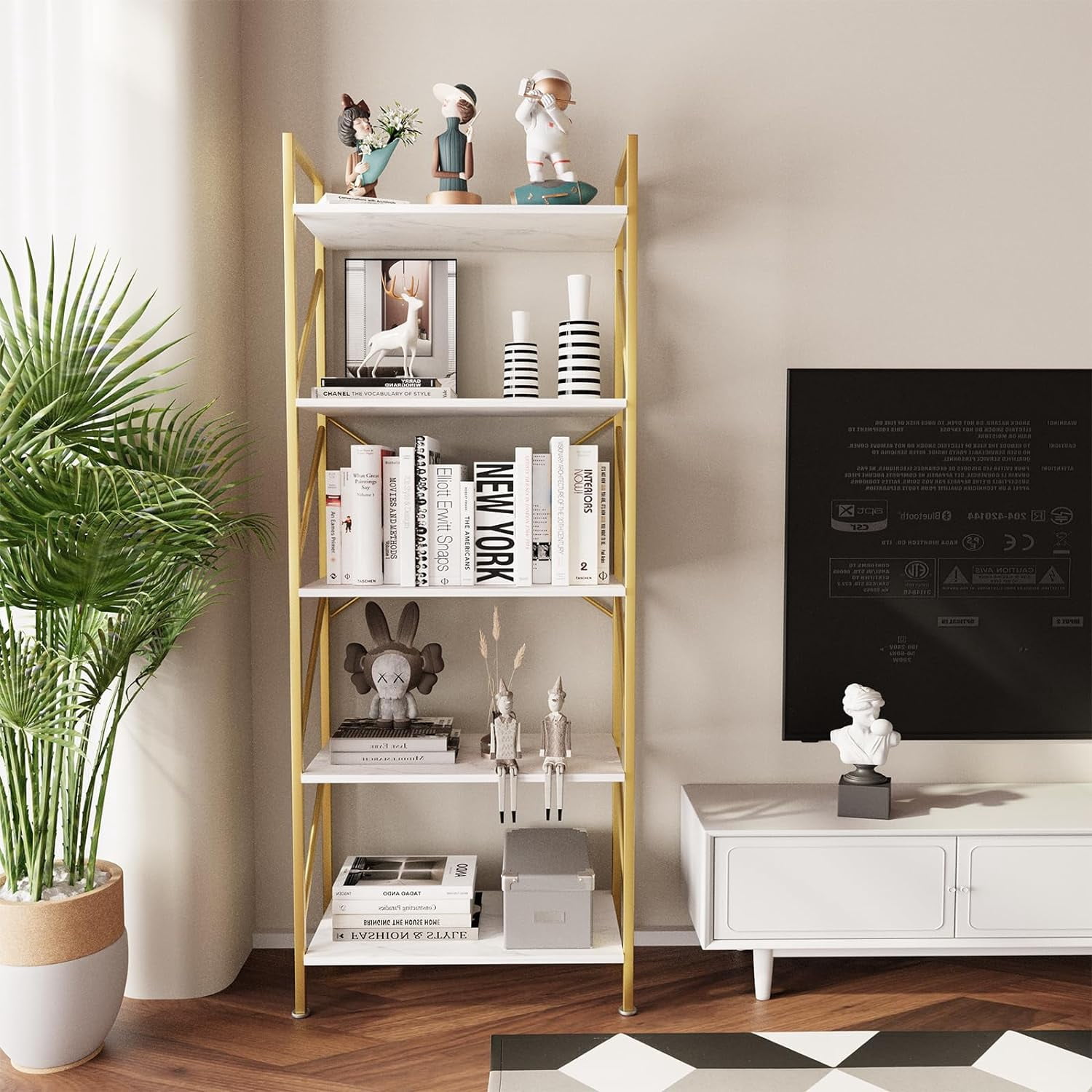 5 Tiers Bookshelf Tall Bookcase Shelf Storage Organizer Industrial Open ...