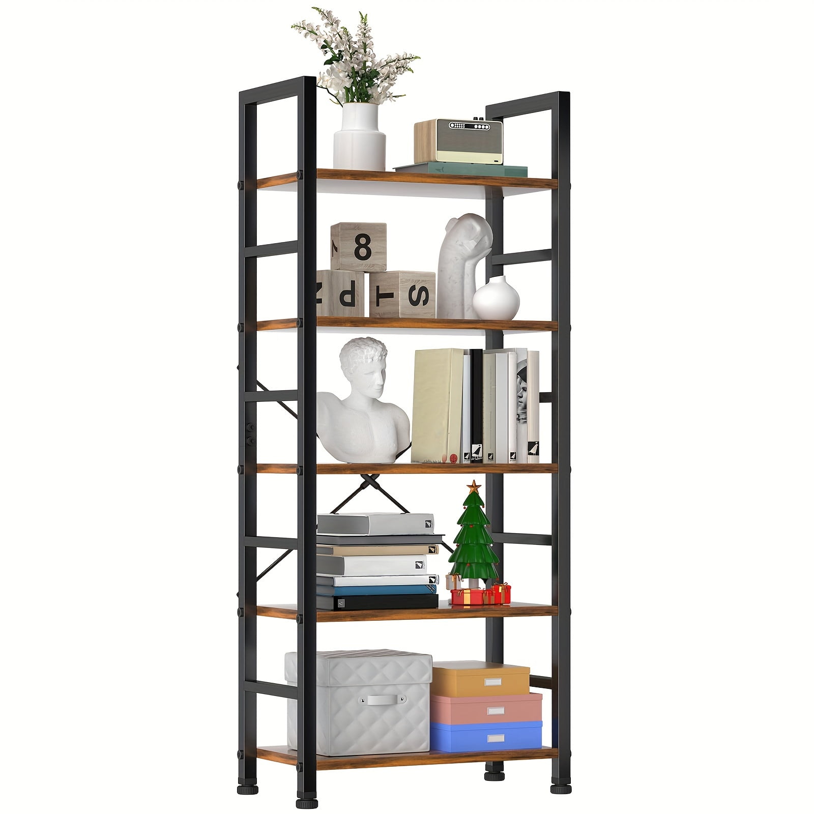 5 Tiers Bookshelf, Tall Modern Book Shelf, Classic Book Rack Organizaer ...