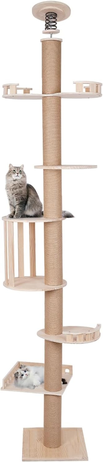 5-Tiers Cat Climbing Tower, Ceiling-Mounted Wood Cat Tower Tree Cats ...