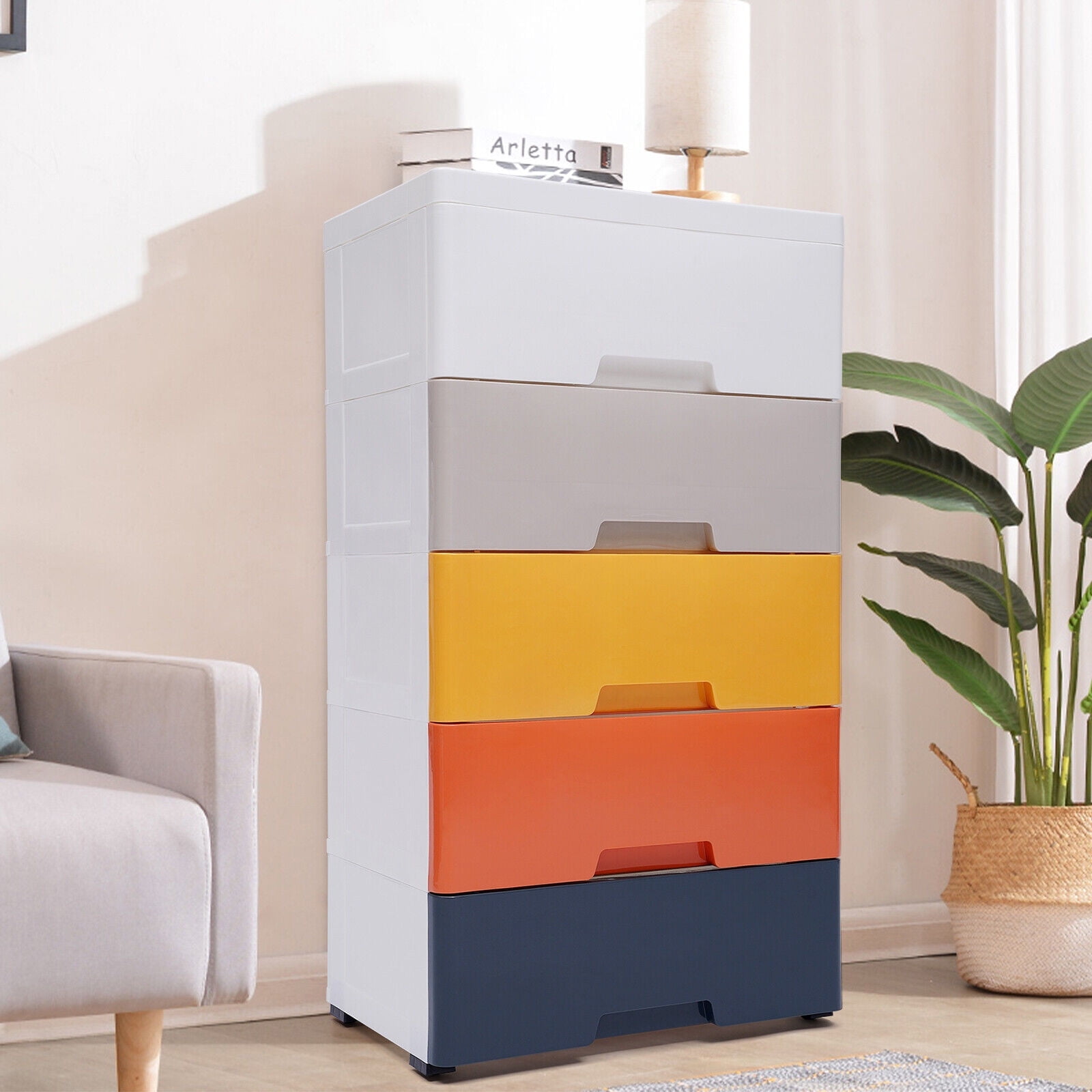 5 Tiers Drawers Colorful Dresser Storage Cabinet Vertical Closet ...