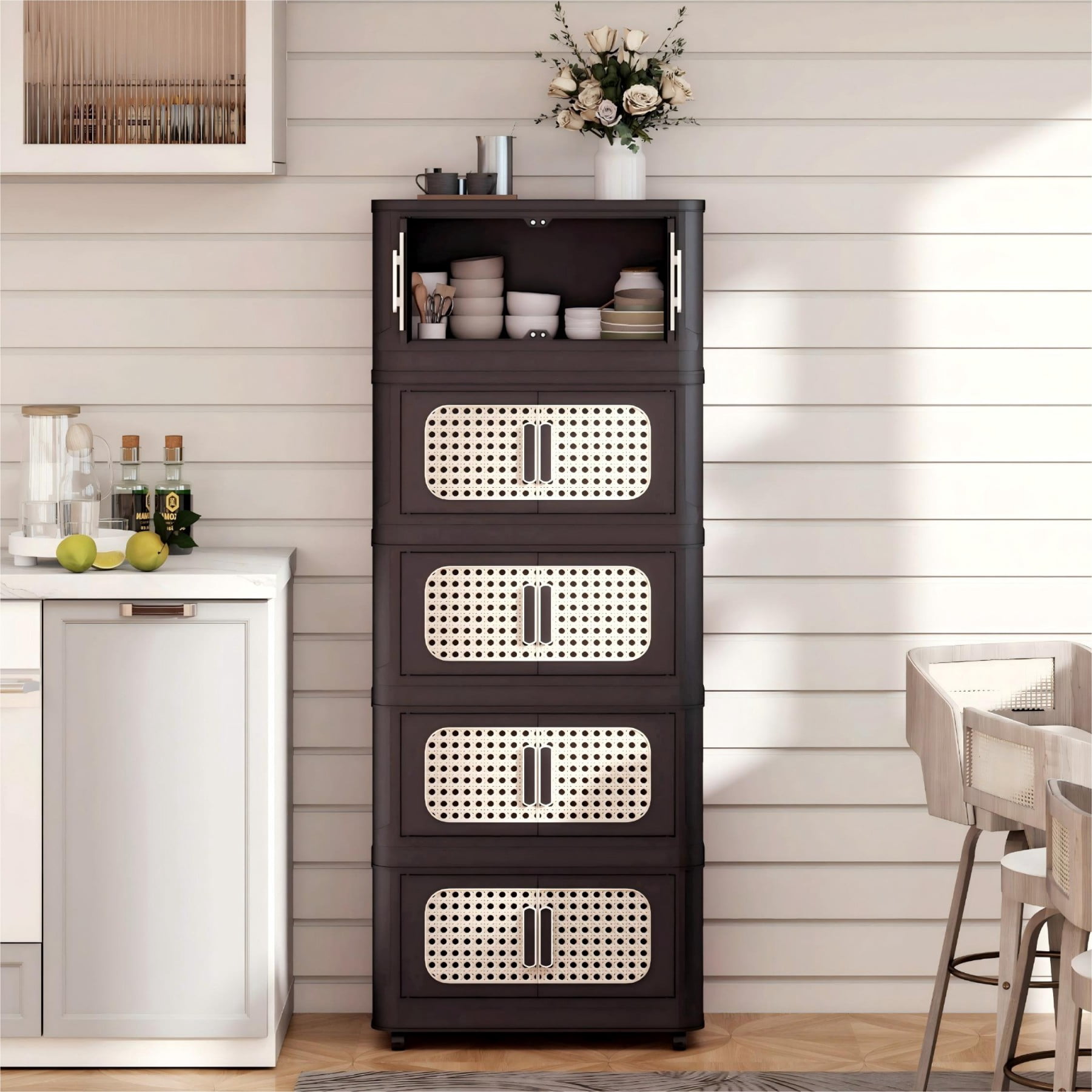 5 Tiers Folding Storage Cabinet,20" W Collapsible Storage Bins with ...