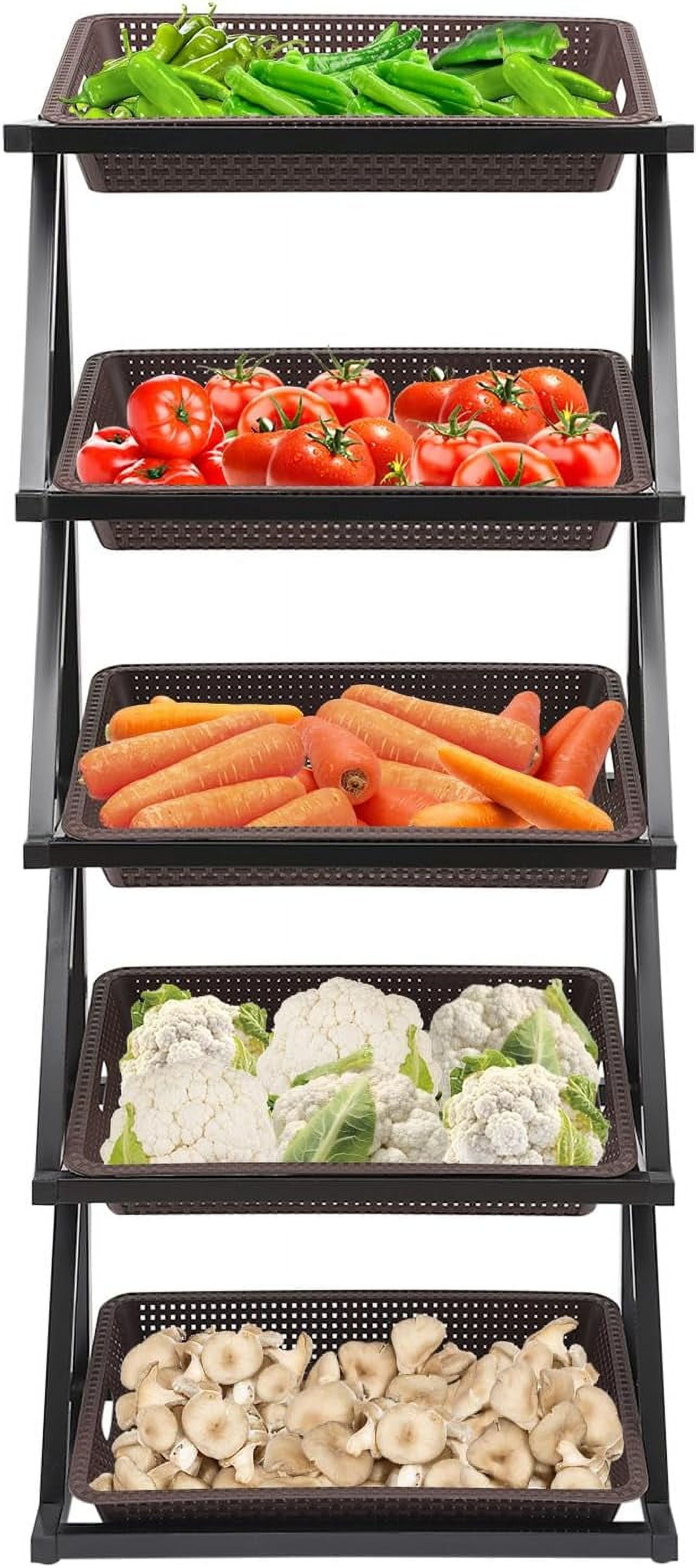5 Tiers Fruit Vegetable Basket Stand with 5 Baskets, 26 x 14 x 59 inch ...