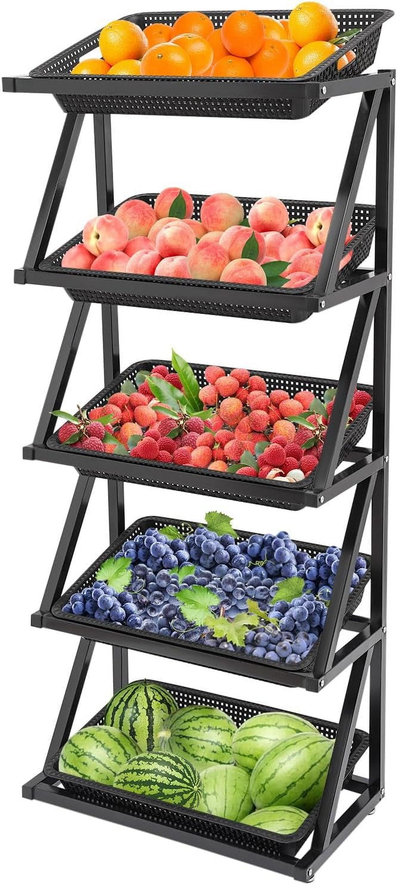 5 Tiers Fruit Vegetable Basket Stand with 5 Baskets, 26 x 14 x 59 inch ...
