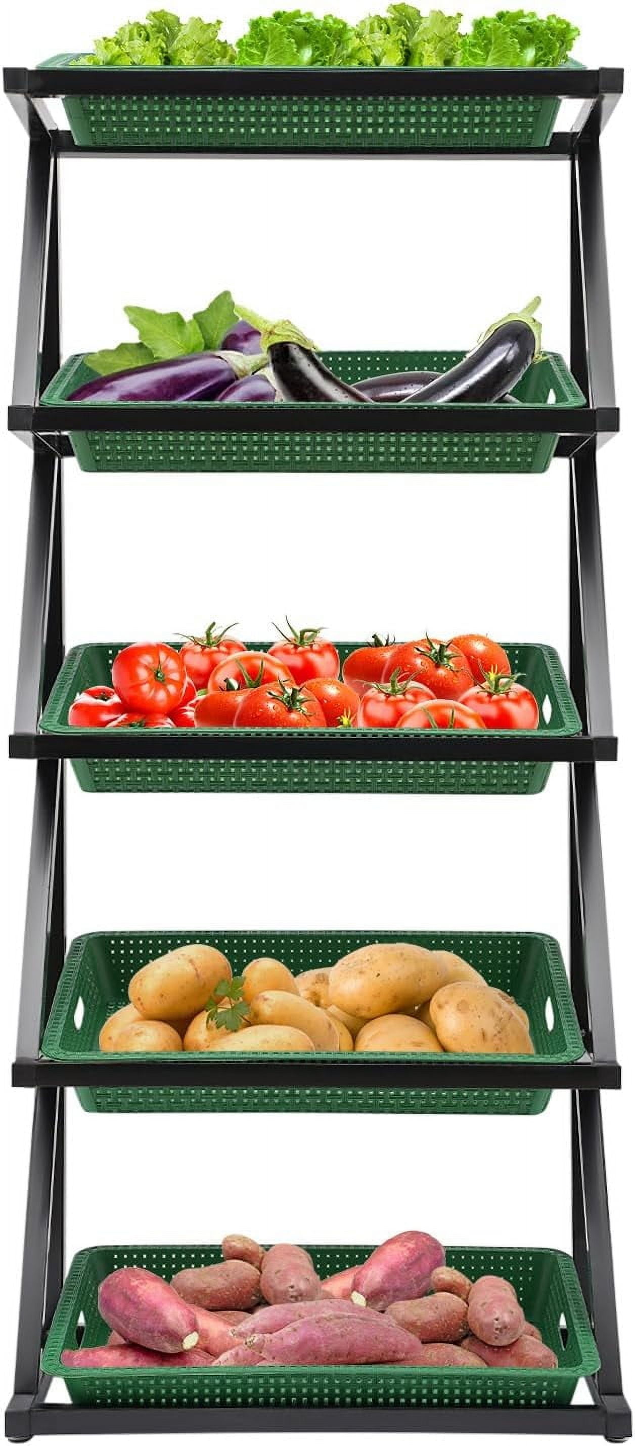 5 Tiers Fruit Vegetable Basket Stand, Retail Display Rack with 5 ...