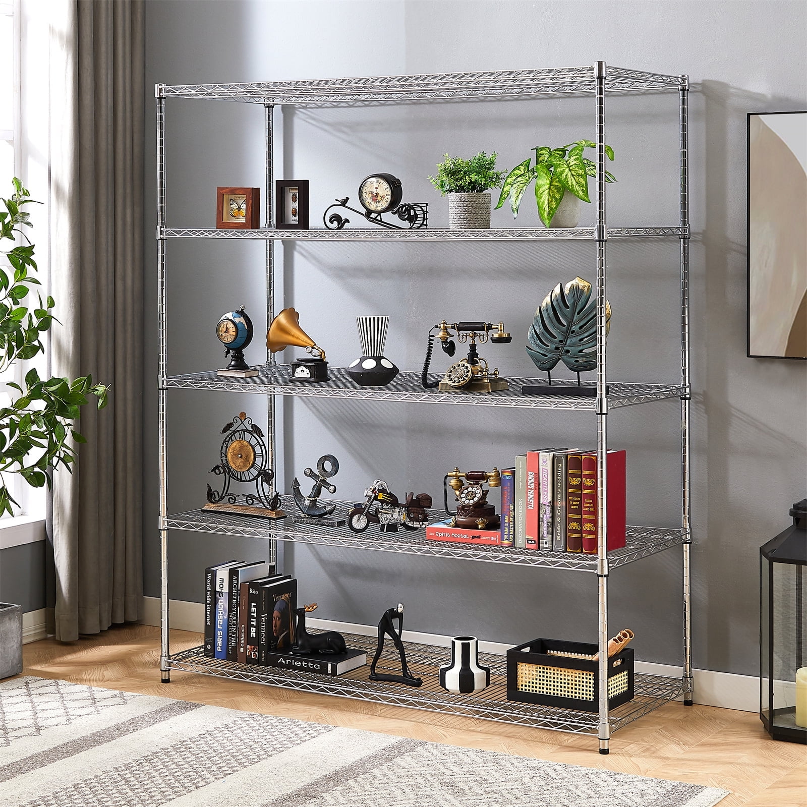 5 Tiers Heavy-duty Shelf, Adjustable Storage Rack with Wheels and ...
