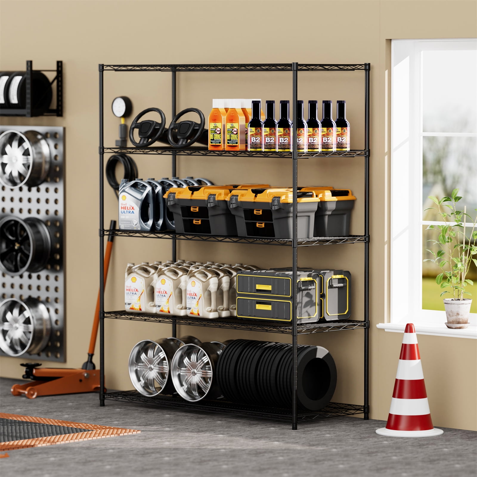 5 Tiers Heavy-duty Shelf, Adjustable Storage Rack with Wheels and ...