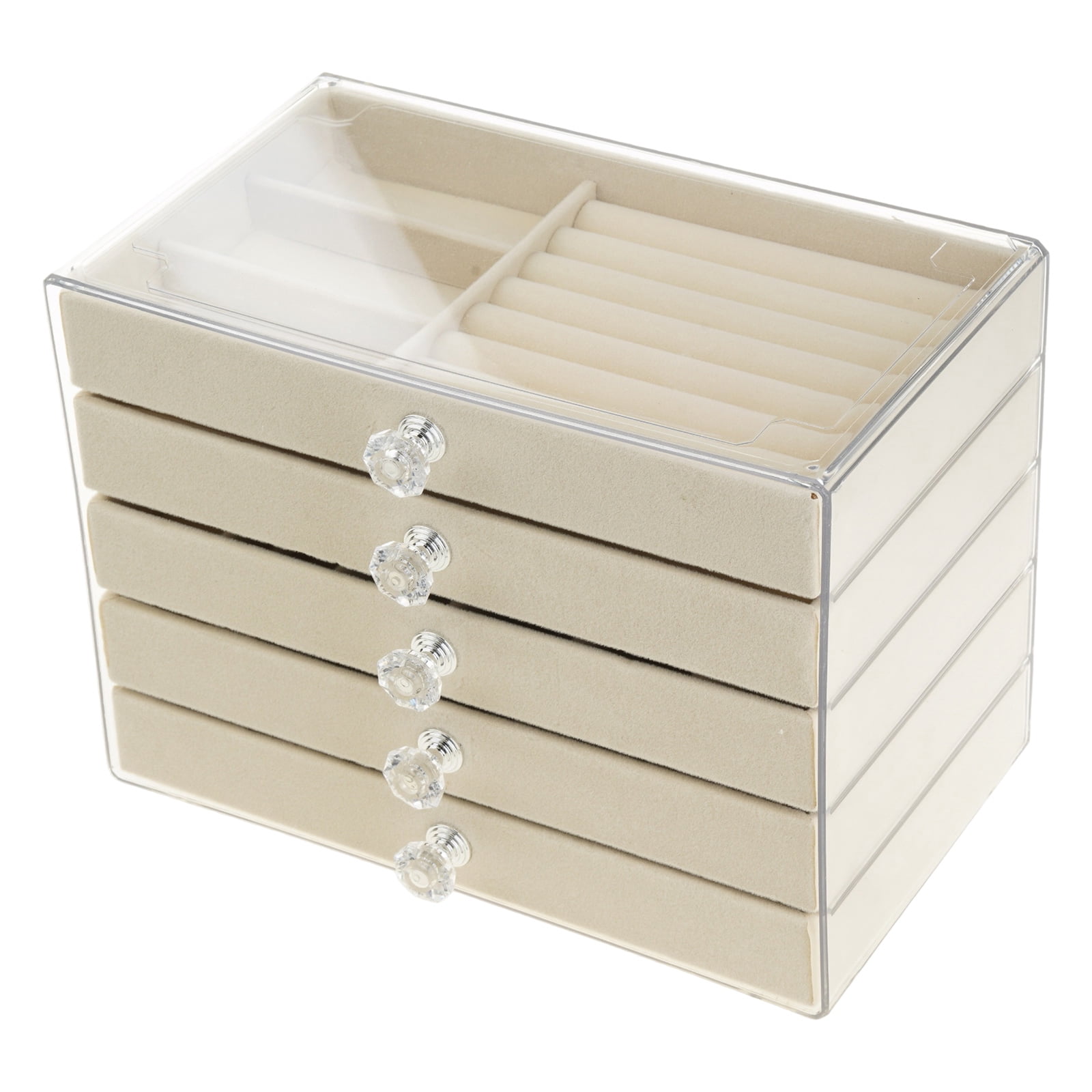 5 Tiers Jewelry Box Velvets Lined Compartments Adjustable Storage ...