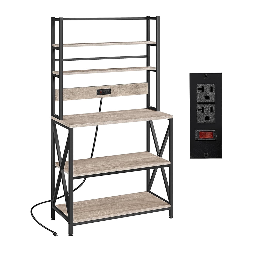 5 Tiers Kitchen Bakers Rack with Power Outlet, Kitchen Storage Rack ...