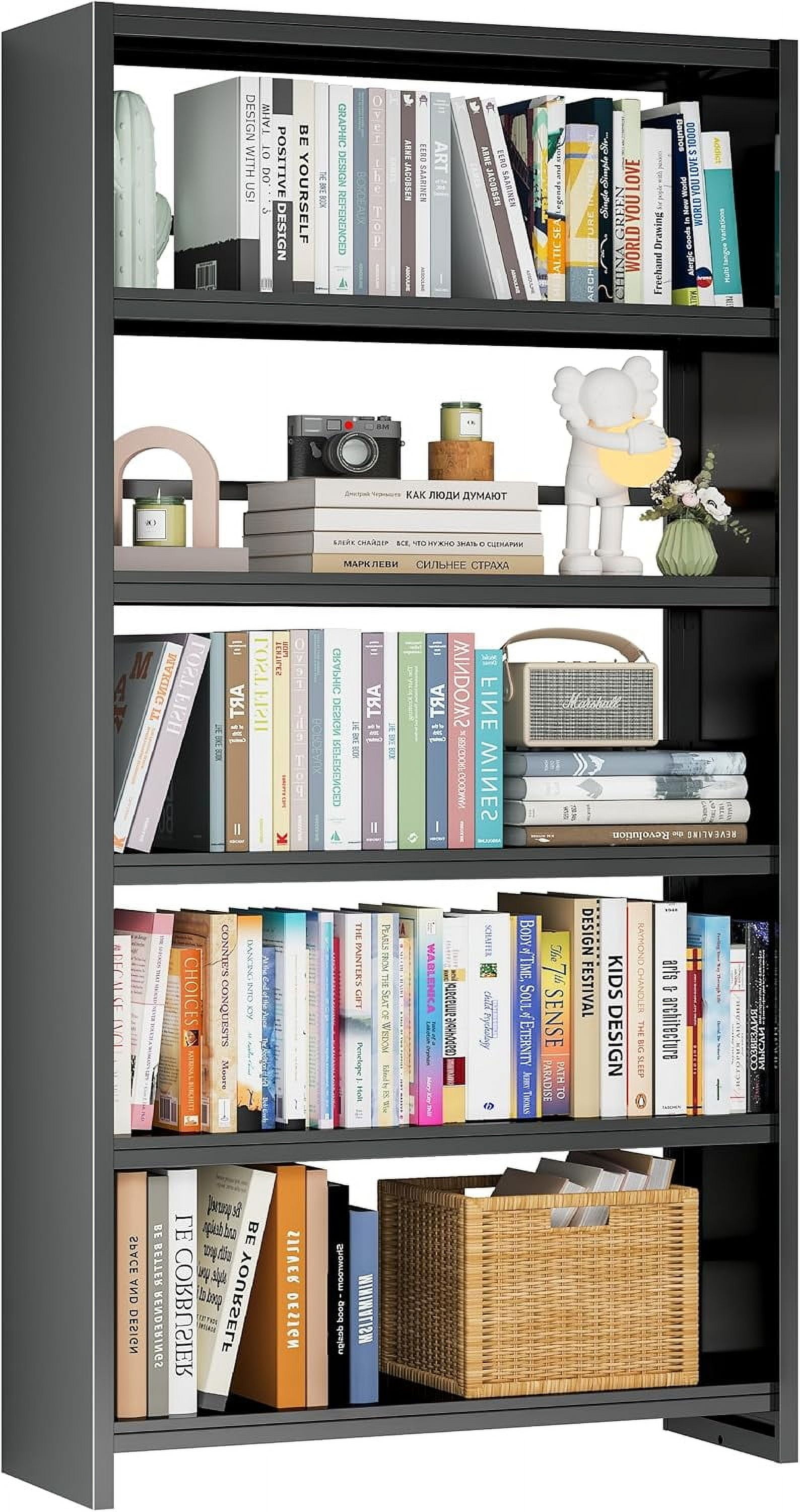 5 Tiers Metal Black Bookshelf - 69.3" Tall Bookcase, Display Storage ...