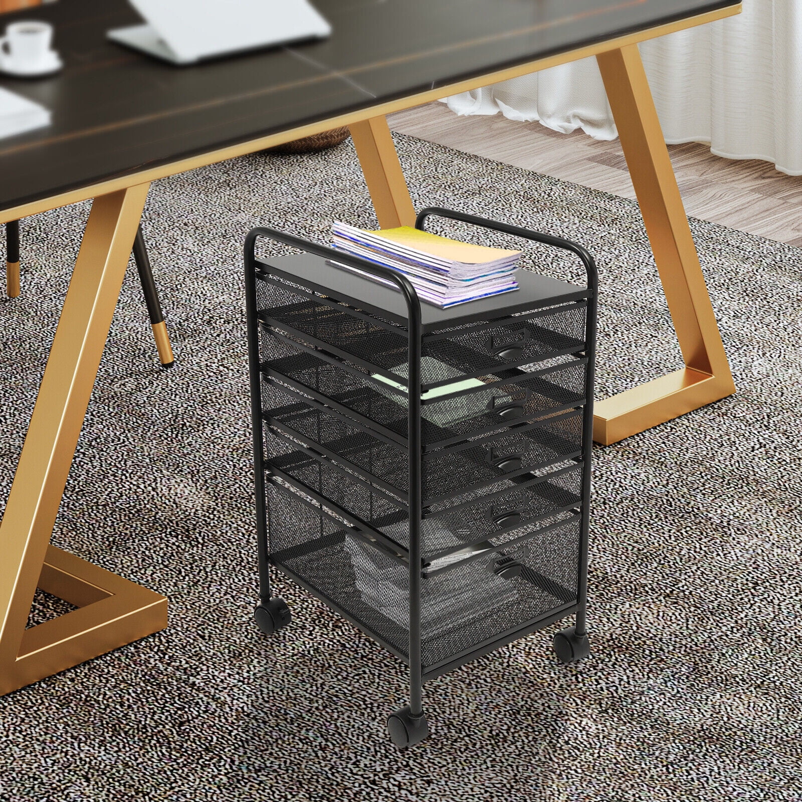 5 Tiers Metal Rolling File Carts Rolling File Cabinet Cart Organizer ...
