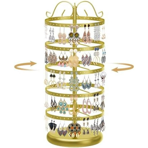 5 Tiers Metal Rotating Earring Holder Organizer Stand Adjustable ...