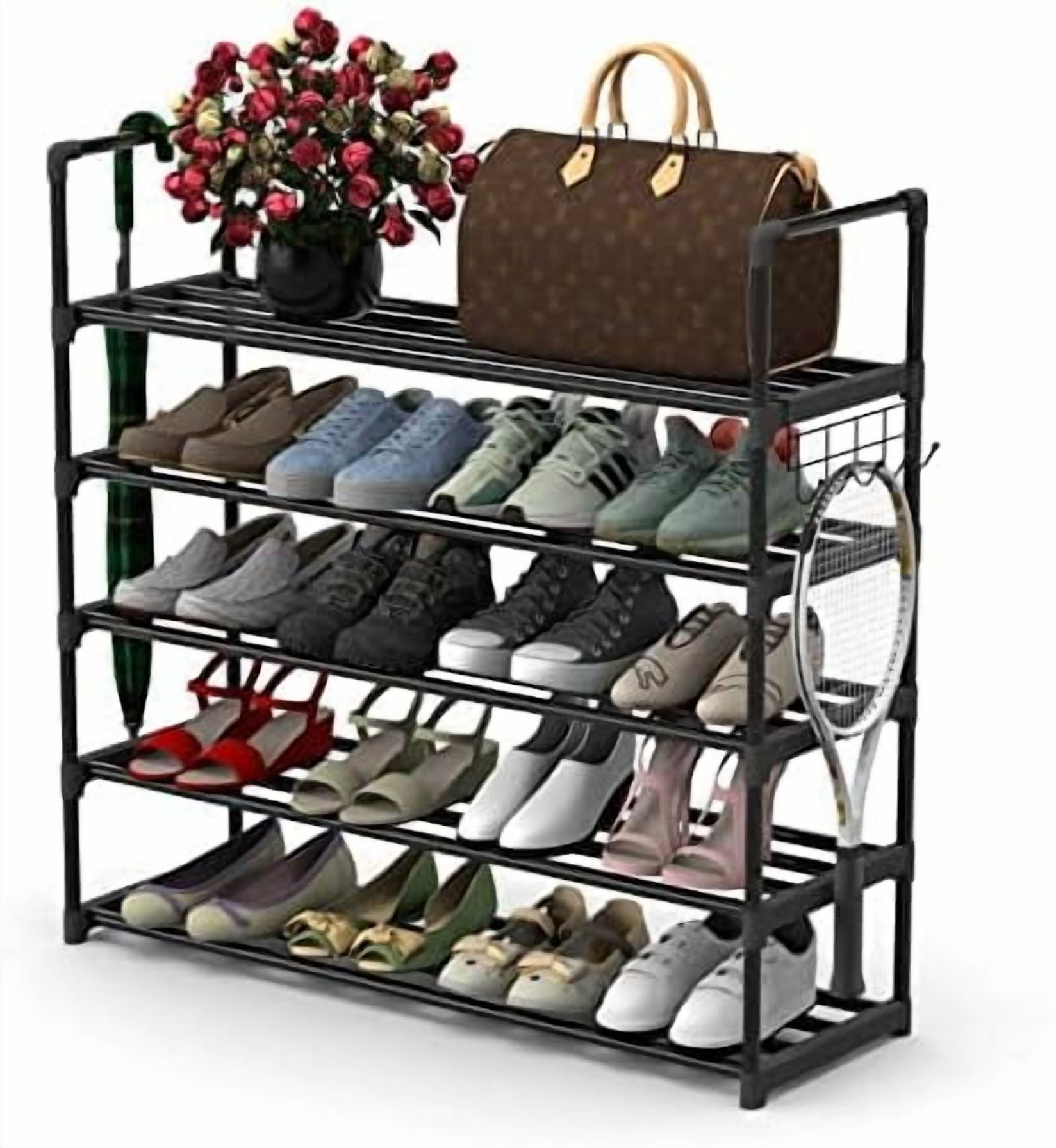 5 Tiers Metal Shoe Rack,Adjustable Shoe Shelf Storage Organizer with ...