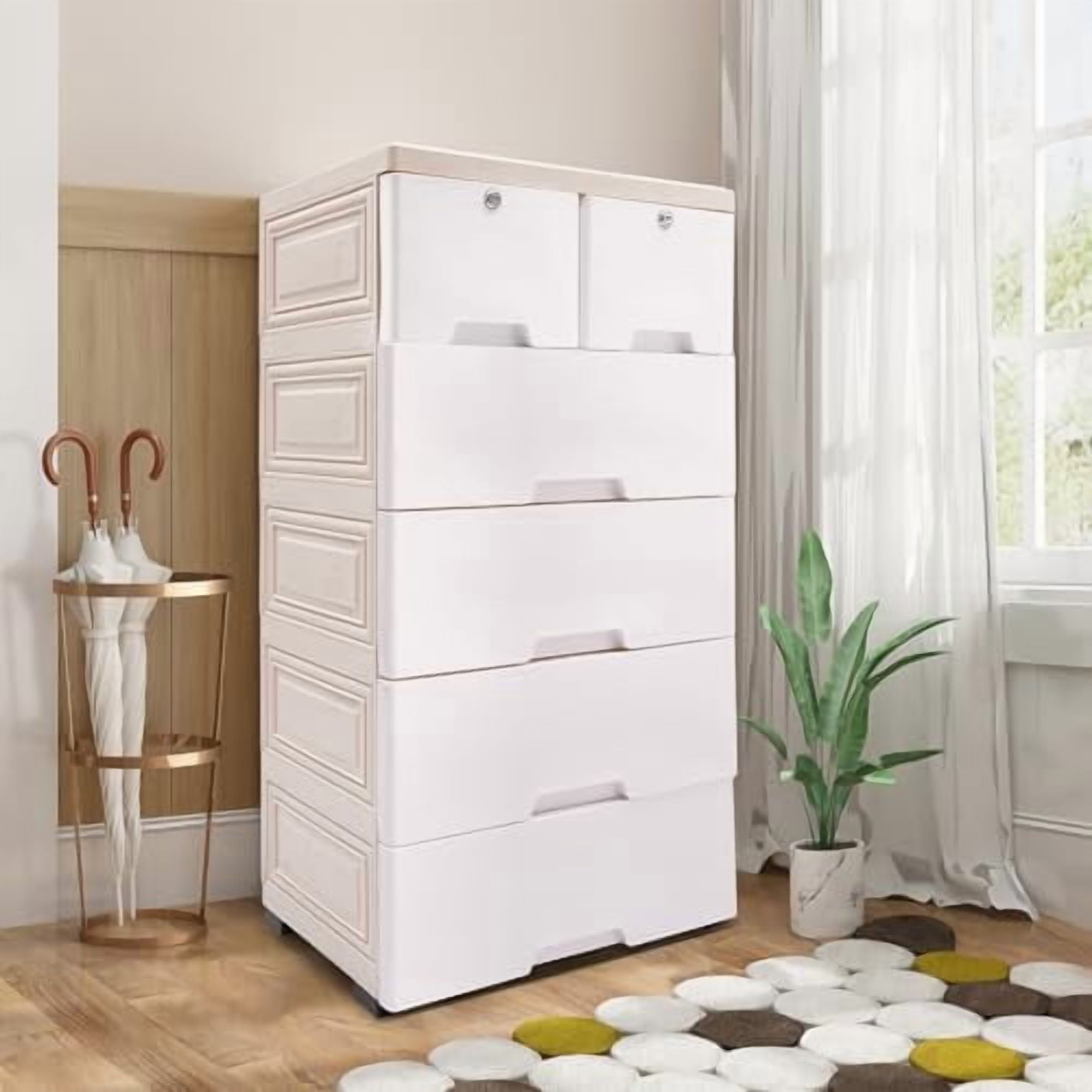 5 Tiers Mobile Storage Cabinet with Lockable Drawers, Plastic Drawers ...