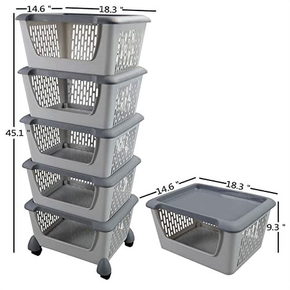 5 Tiers Plastic Stacking Storage Baskets, Kitchen Stackable Storage ...