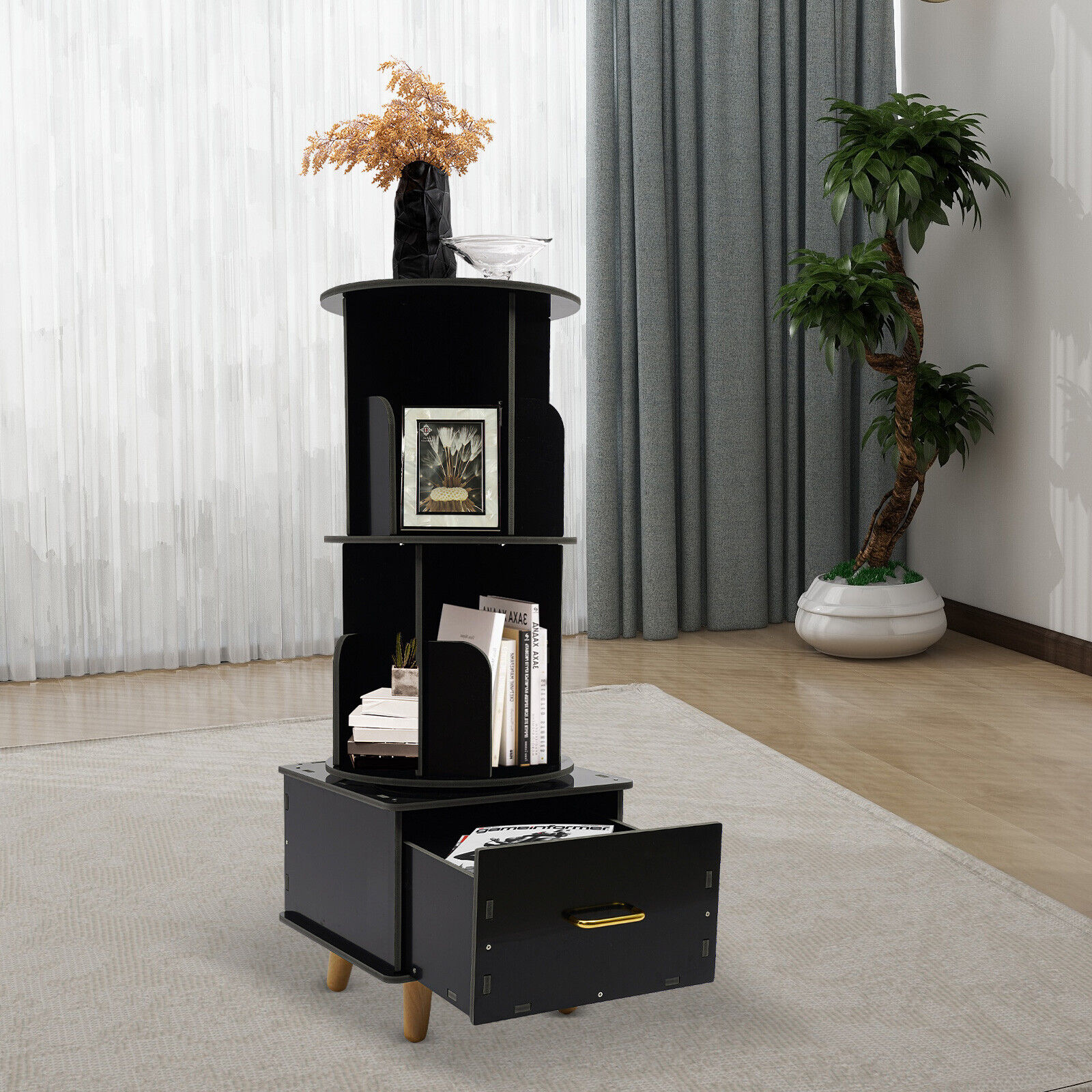 5 Tiers Rotating Bookshelf 360 Bookcase Freestanding Storage Shelf ...