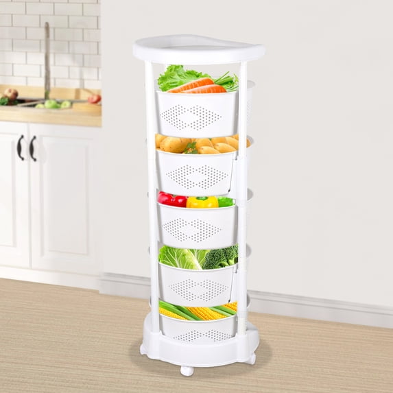 5 Tiers Rotating Storage Shelves Removable Basket Shelf Organizer on ...