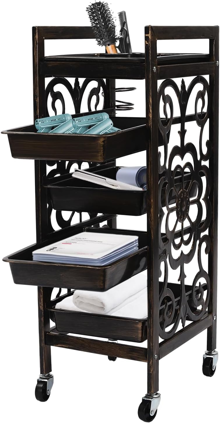 5 Tiers Salon Rolling Trolley Cart,Beauty Barber Cart with Drawers and ...