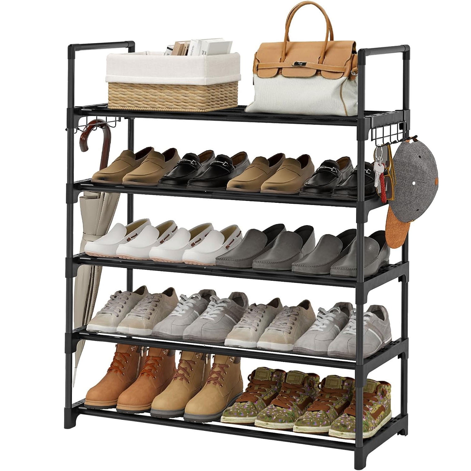 "HadinEEon 5-Tier Shoe Rack, Heavy Duty Metal Shoe Organizer for Closet ...