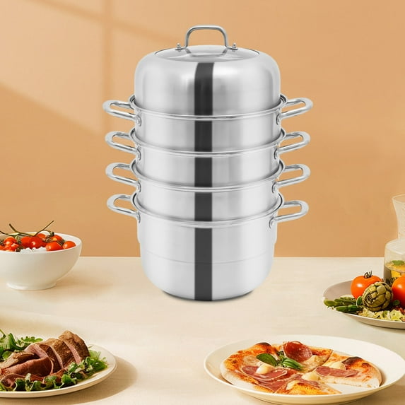 5 Tiers Silver Stainless Steel Steam Cooker Food Steamer Cook Pan LARGE ...