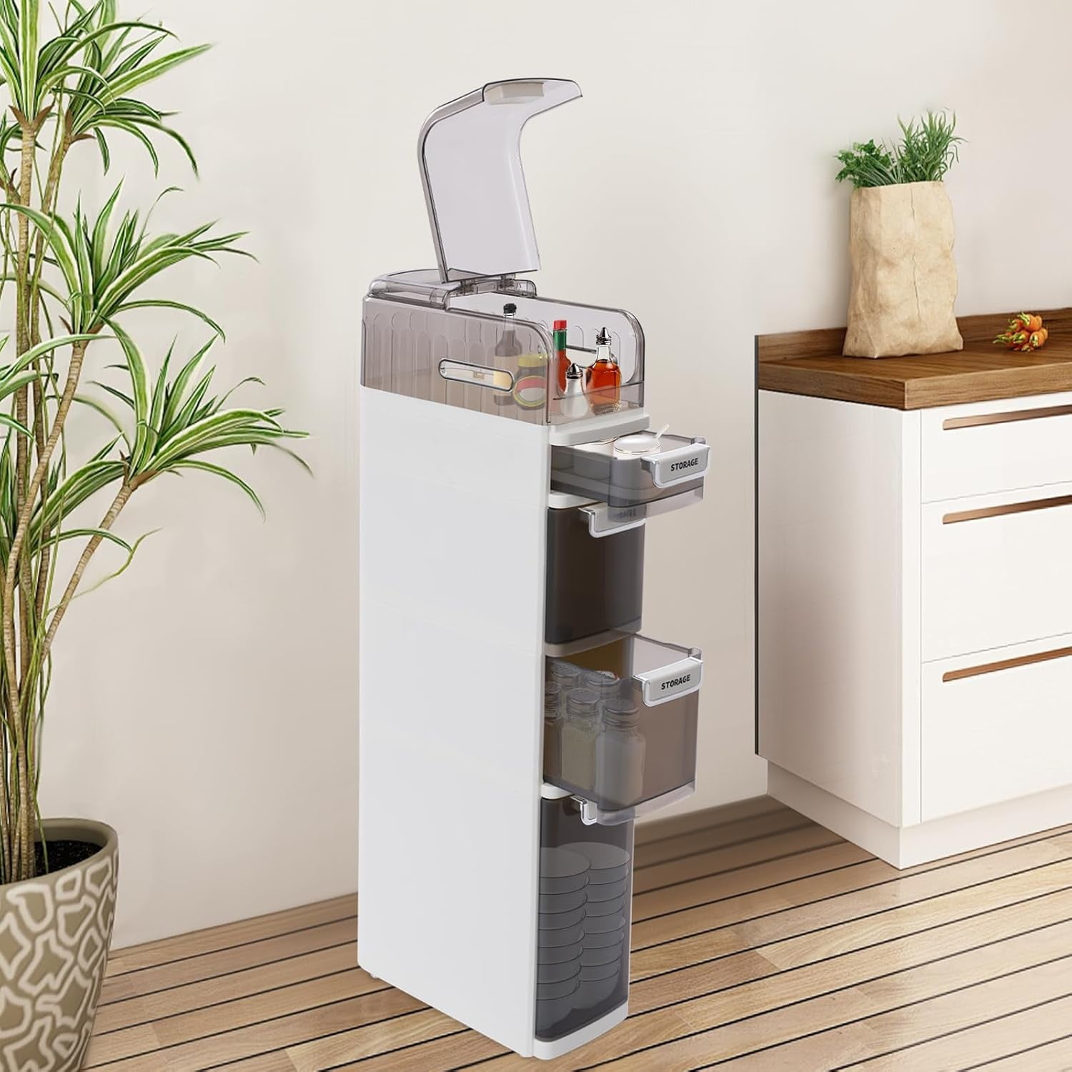 5 Tiers Slim Bathroom Storage Cabinet with Drawers, Waterproof Bathroom ...