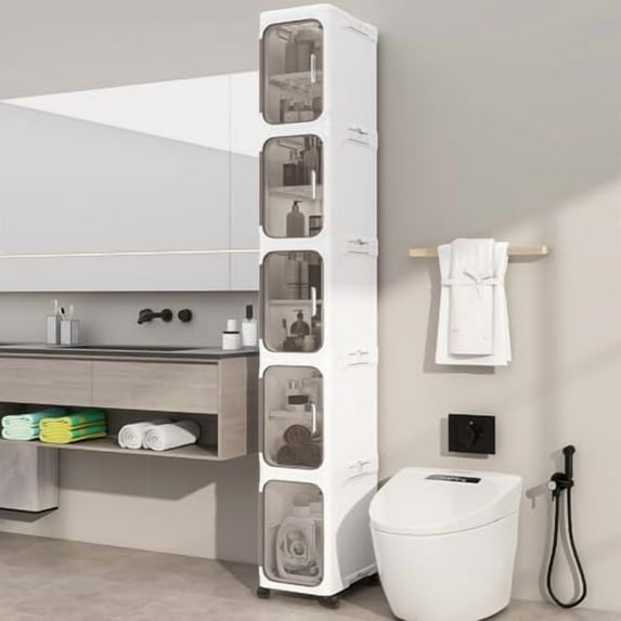 5-Tiers Slim Bathroom Storage Cabinet, Foldable Storage Cabinets,Narrow ...