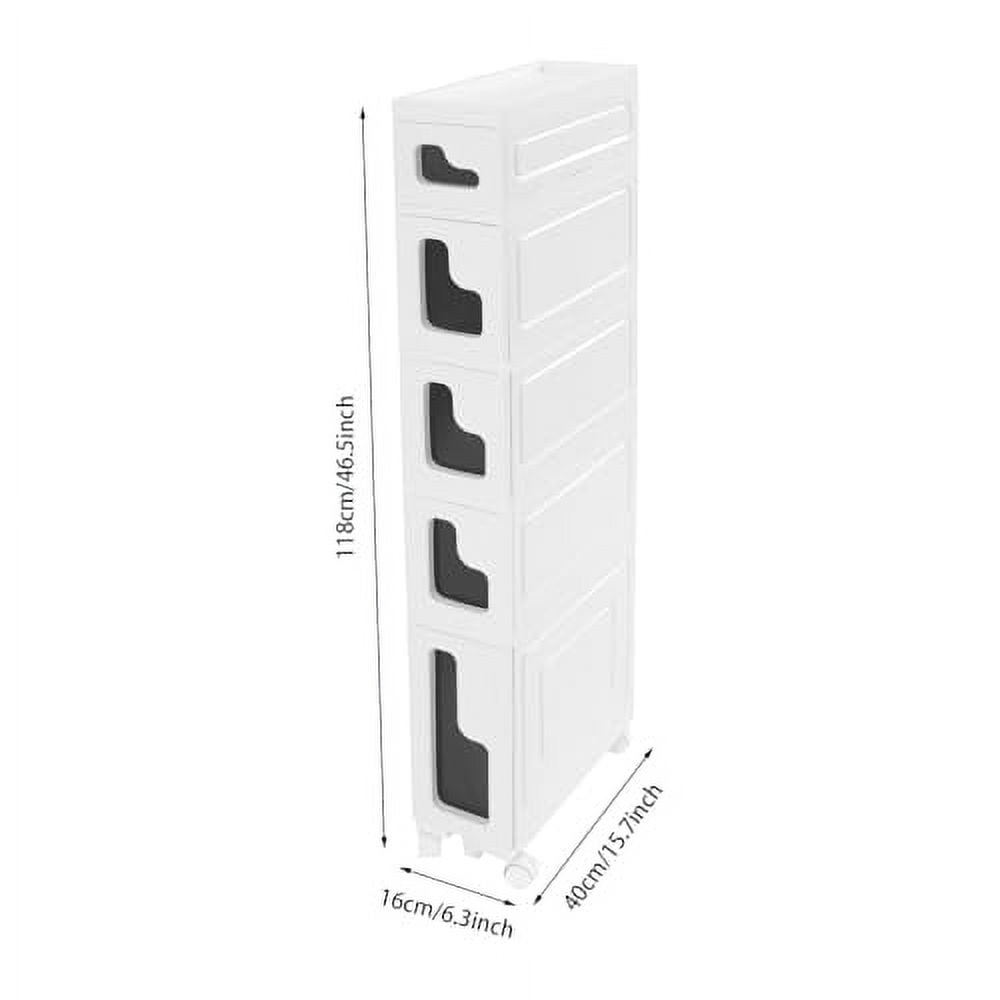 5-Tiers Slim Bathroom Storage Cabinet, Movable Storage Rack Bathroom ...