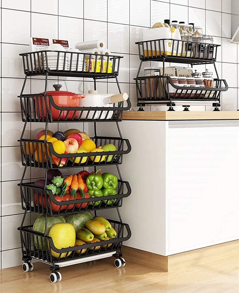 5 Tiers Stackable Fruits Baskets Cart Kitchen Storage Cart, Floor Stand ...