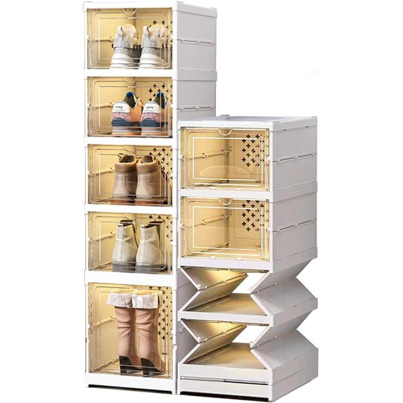 5 Tiers Stackable Shoe Storage Organizer bins open front, Space Saving ...