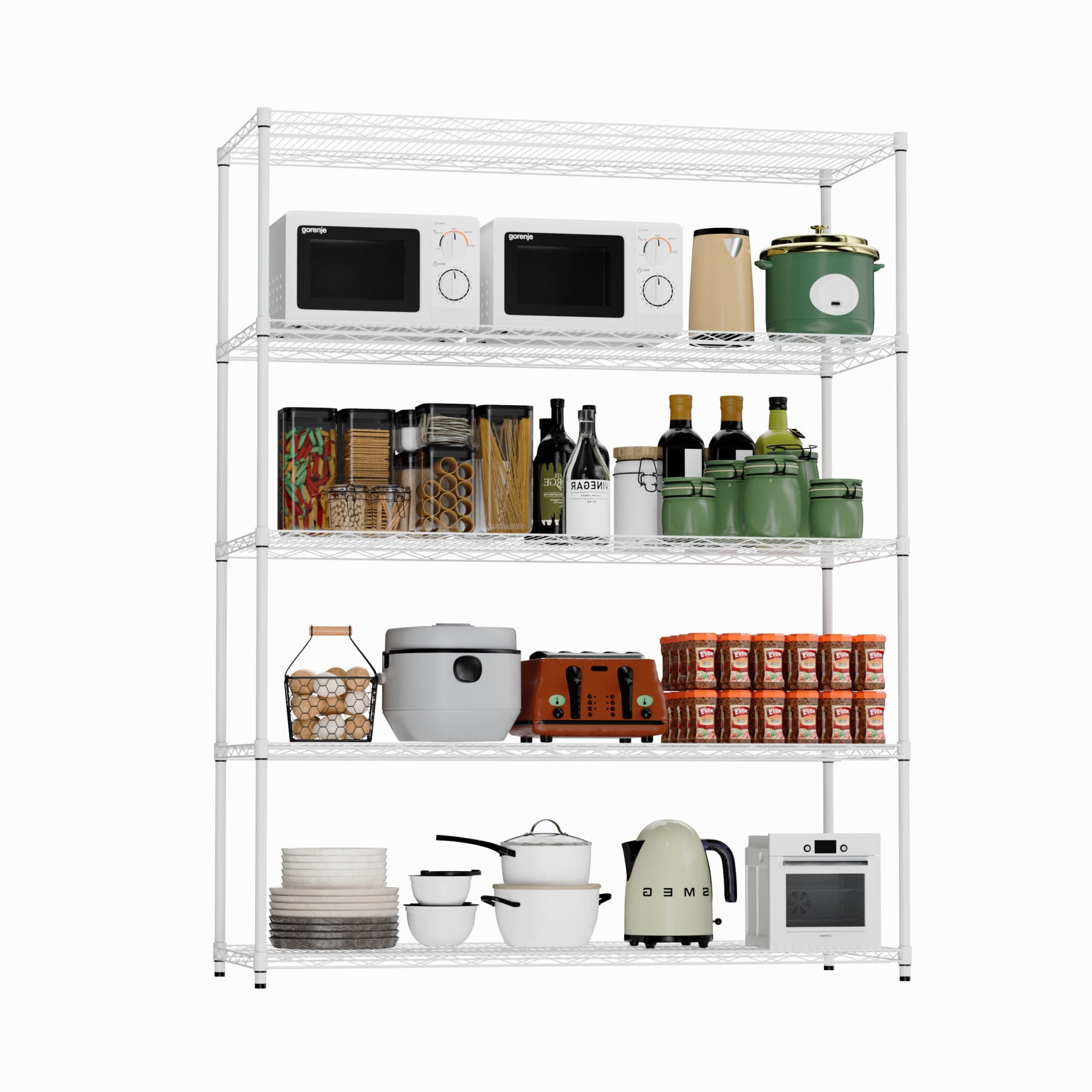 5 Tiers Steel Storage Shelf with Adjustable Feet and Mobile Wheels ...