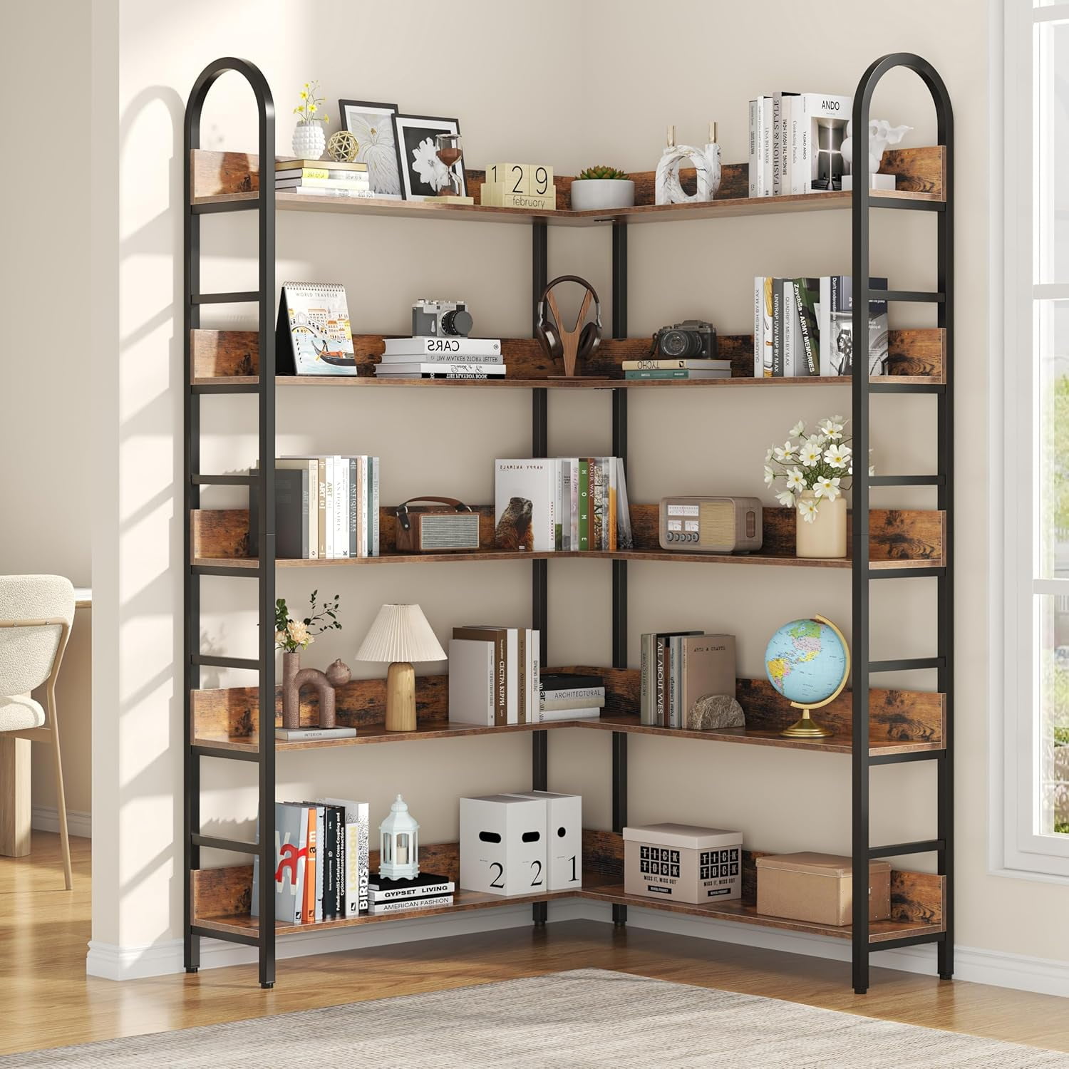 5 Tiers Tall Corner Bookshelf Large Heavy Duty Industrial Corner ...