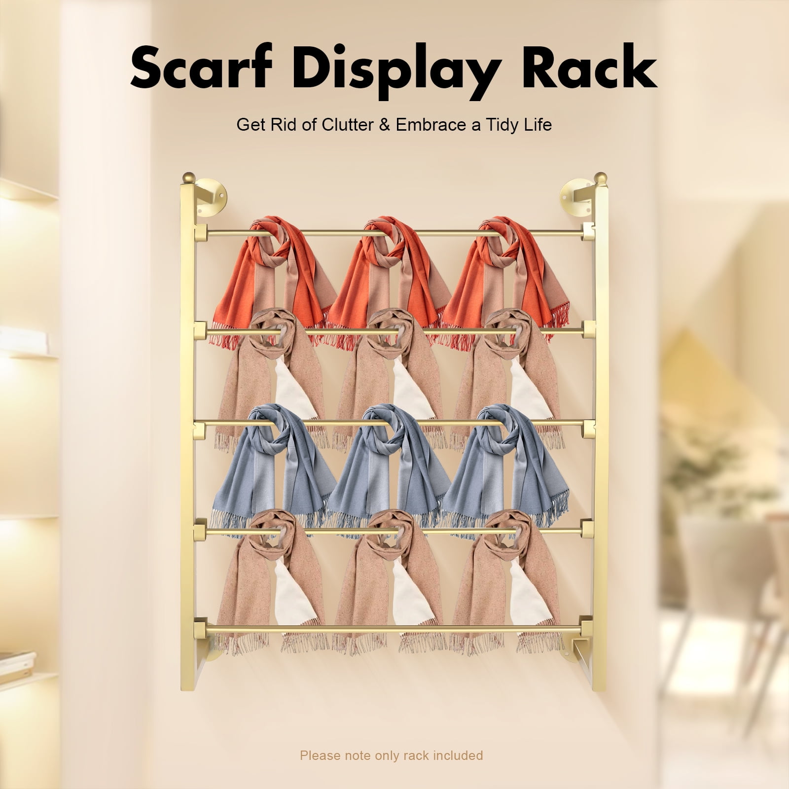 5 Tiers Wall-mounted Gold Scarf Display Rack 60*10*75cm Scarf Rack for ...