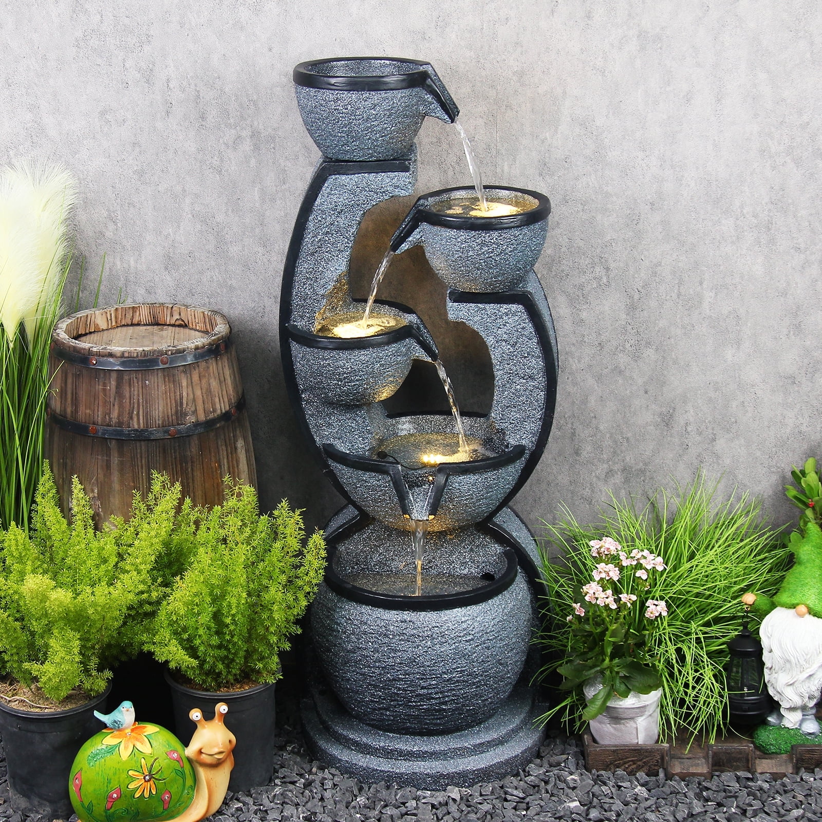 5-Tiers Water Garden Fountain Outdoor Indoor Waterfalls Water Feature ...