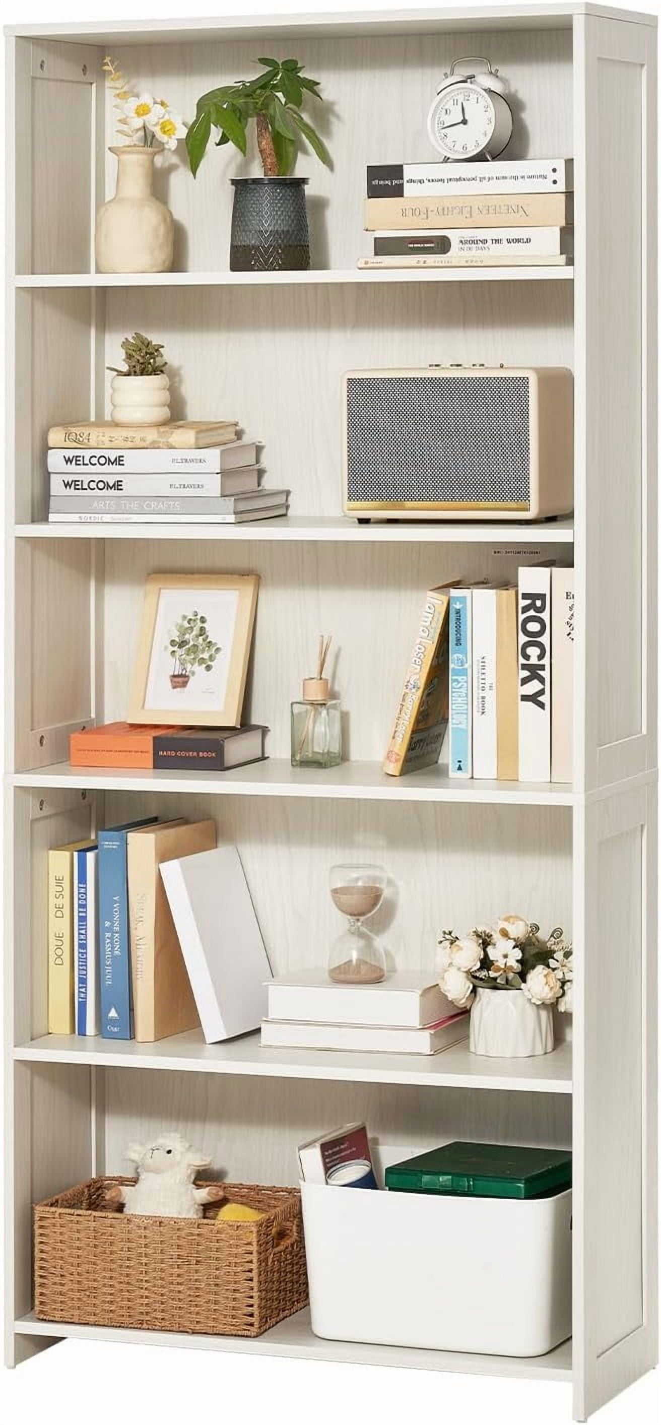 5 Tiers Wide Bookshelf, 68 in Wooden Open Bookcase with Display Storage ...