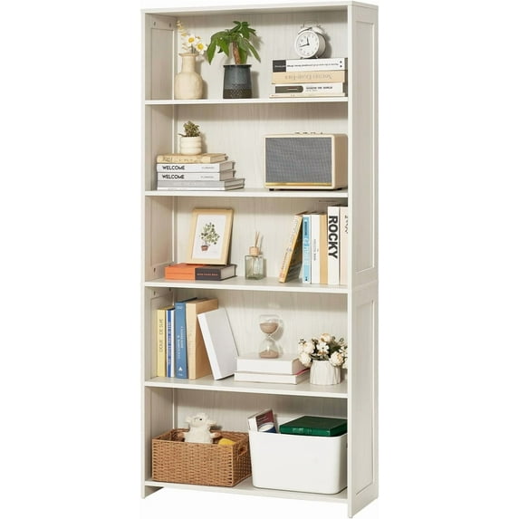 5 Tiers Wide Bookshelf, 68 in Wooden Open Bookcase with Display Storage ...