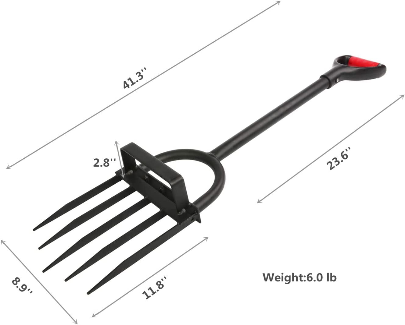 5-Tine Heavy Duty Pitch Fork for Gardening - Long Handled Digging Fork ...