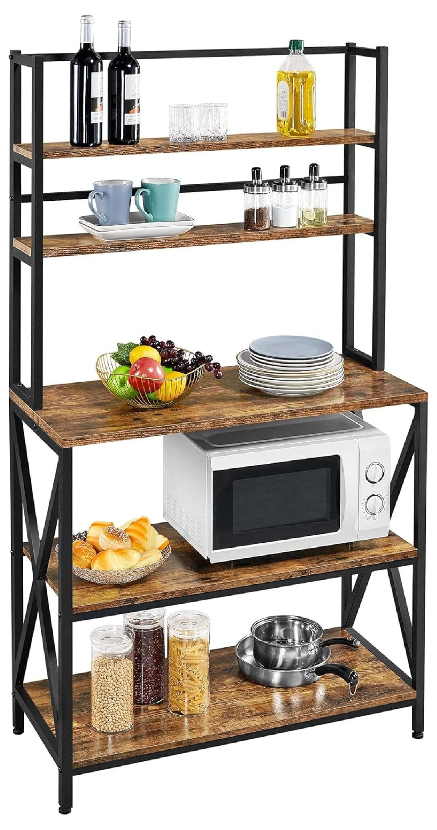 5-Tire Baker's Rack for Kitchen with Storage, Kitchen Rack with Hutch ...