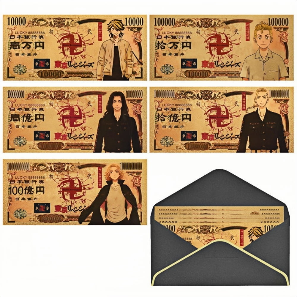 5 Tokyo Revengers Anime-Inspired Plastic Gold Foil Collectible Banknote ...