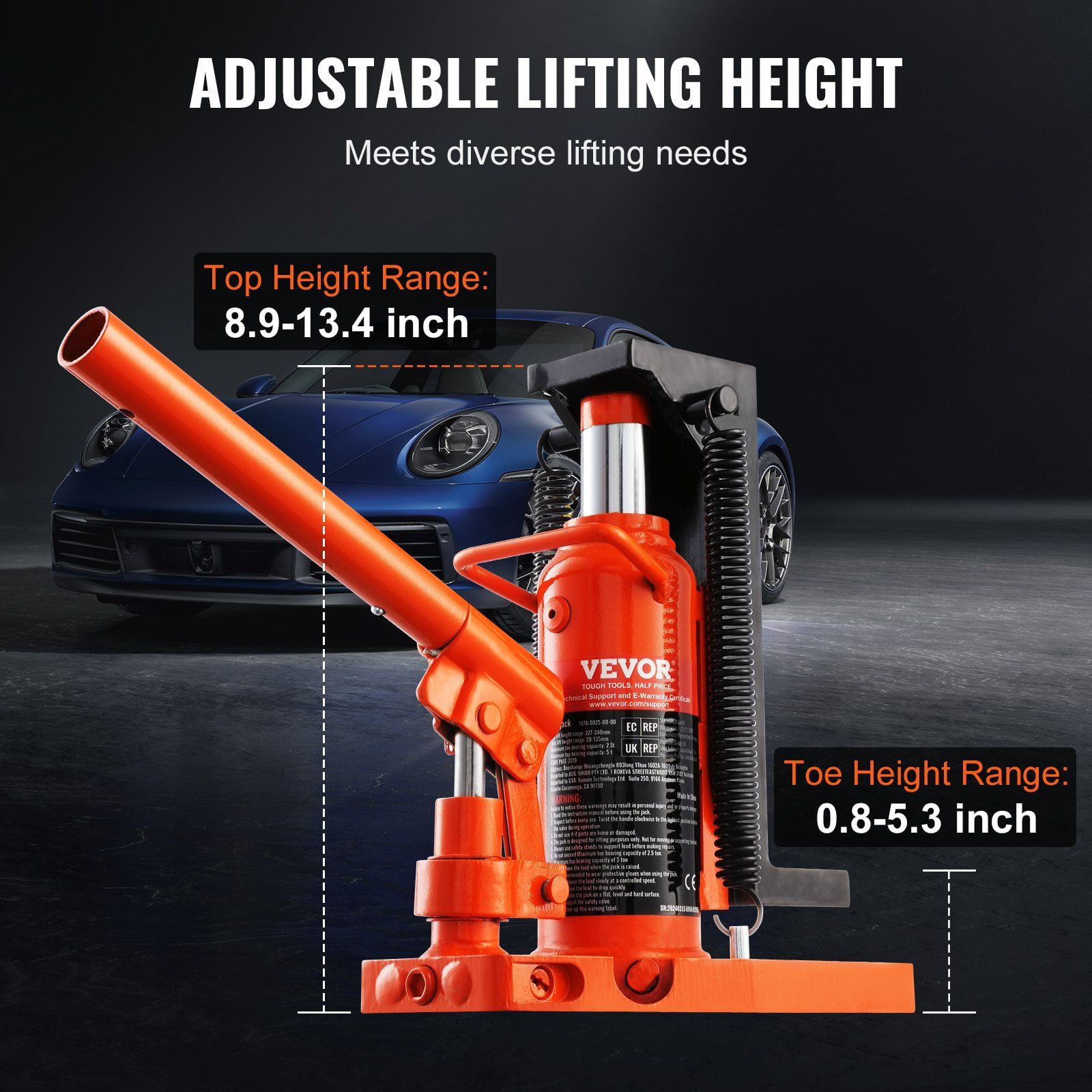 5 Ton Capacity Air-Over-Hydraulic Claw Jack with Low Toe Profile (0.8 ...
