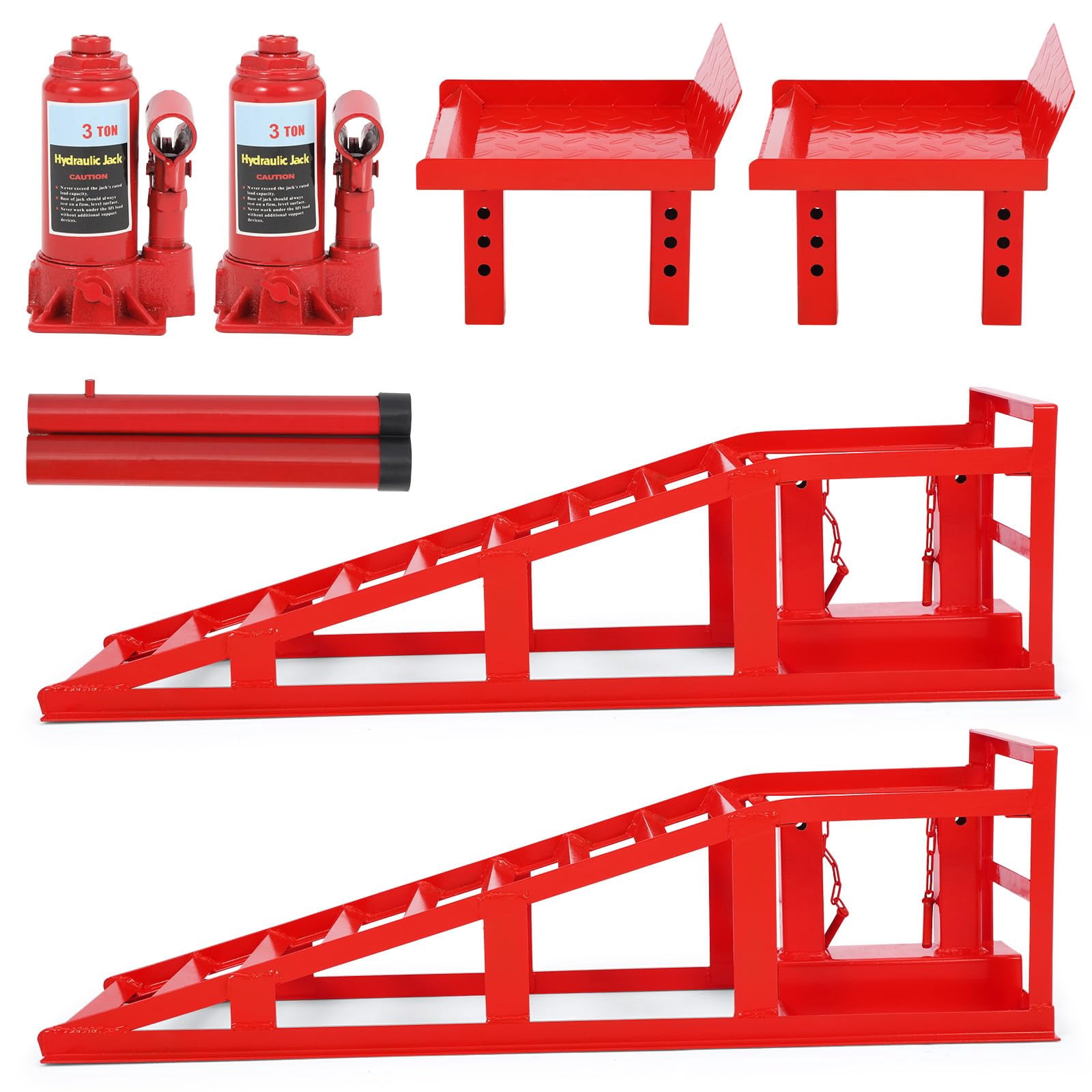 5 Ton Hydraulic Car Ramps, 2 Pack Low Profile Steel Lift Ramps, 11000 ...
