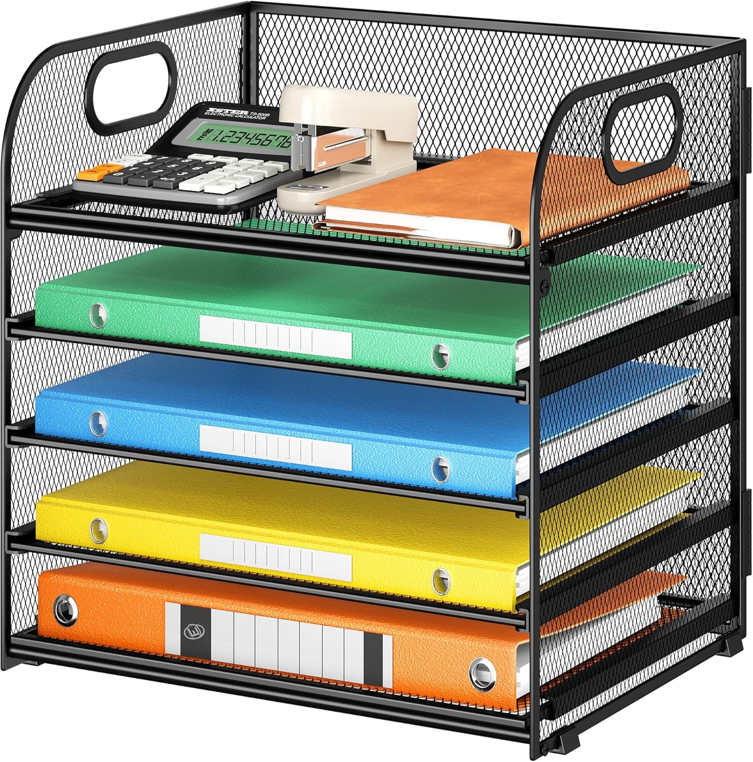 5 Tray Desk File Organizer Black Mesh Paper Sorter Letter Tray ...