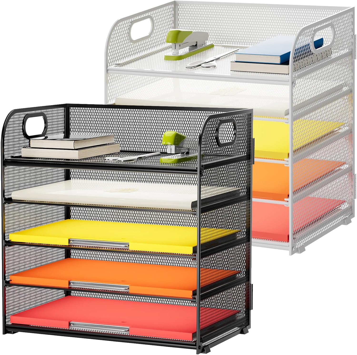 5 Tray Desk File Organizer, Mesh Paper Sorter Letter Tray Organizer ...