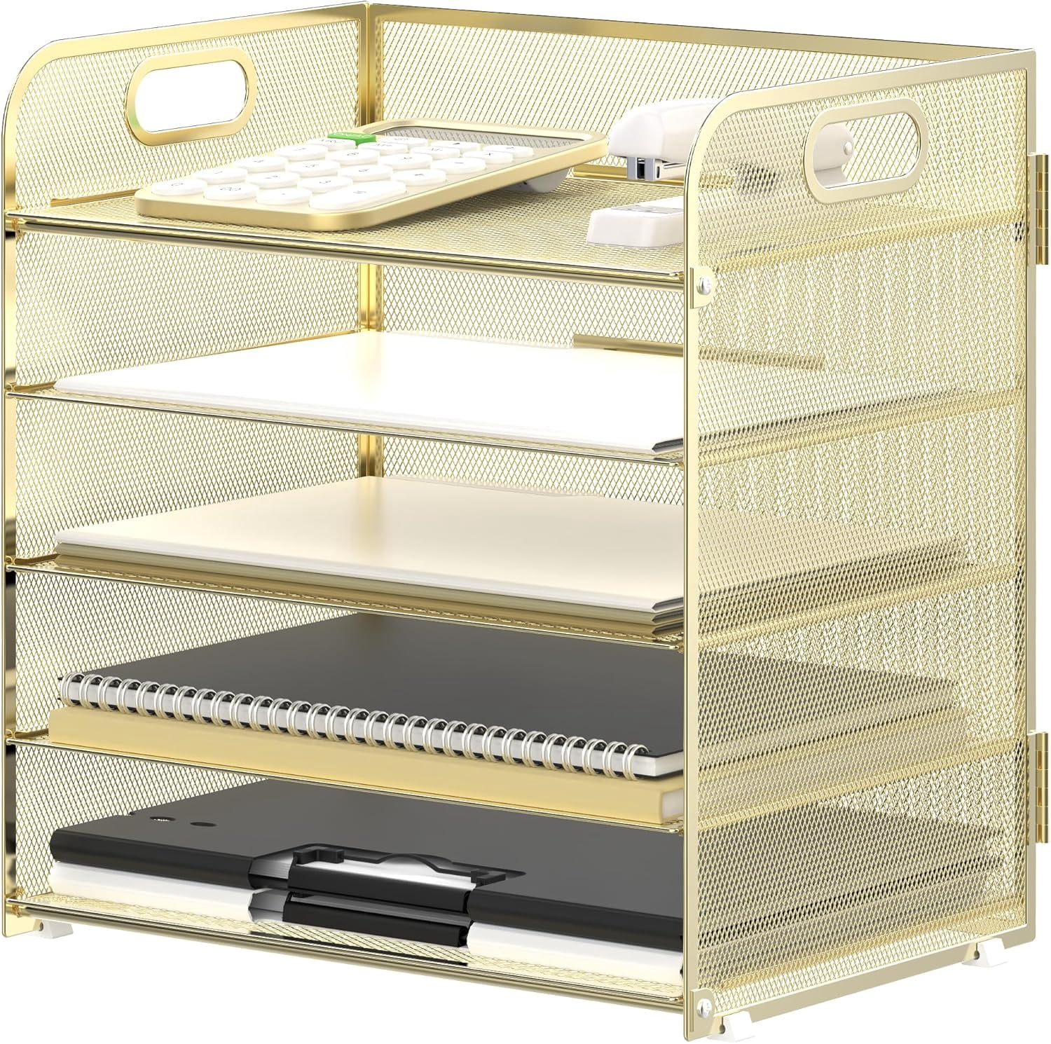 5 Tray Paper Organizer Letter Paper Tray with Handle Grid Desktop ...