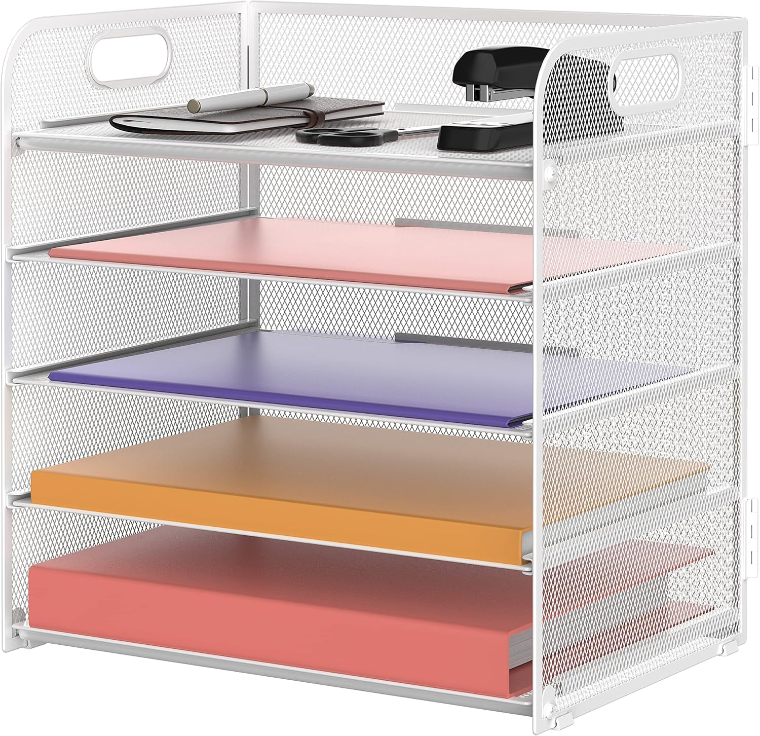 5 Tray Paper Organizer Letter Paper Tray with Handle Grid Desktop ...