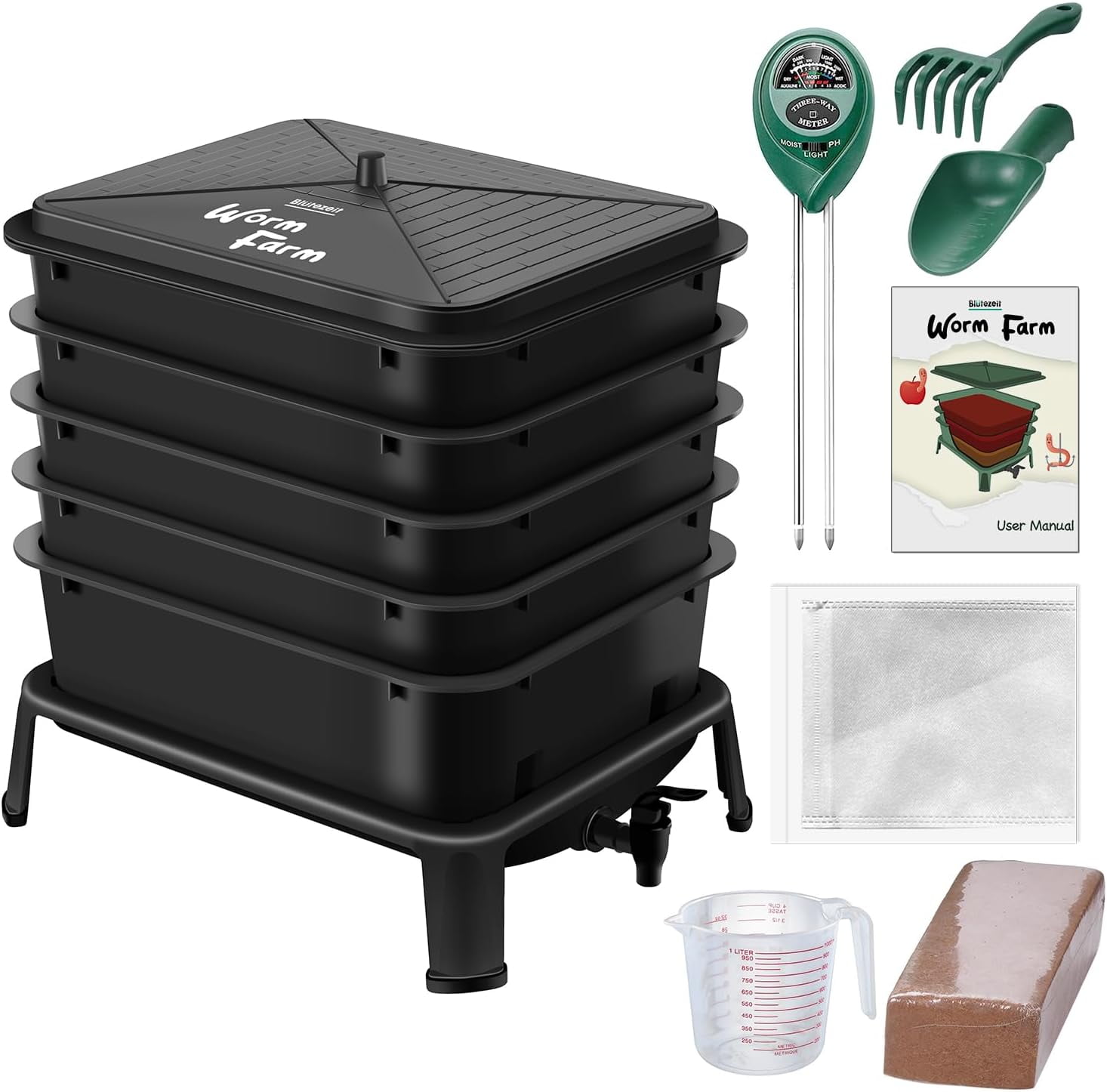 5-Tray Worm Composter, 53QT Worm Compost Bin for Indoor & Outdoor Use ...