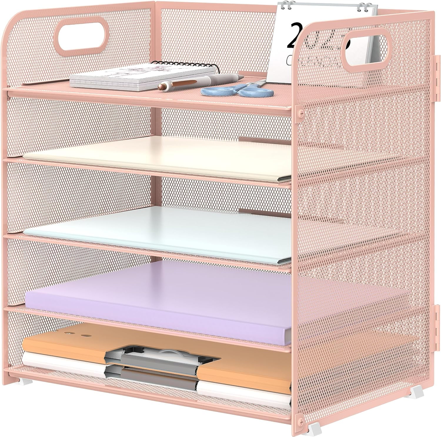 5 Trays Paper Organizer with Handle - Mesh Desk File/Letter Organizer ...